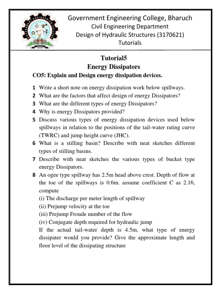 Tutorial 5 - Energy Dissipators | PDF