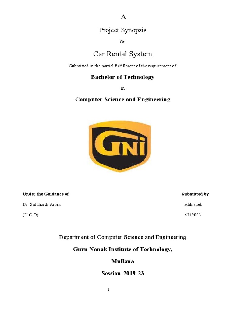 Project Synopsis on Car Rental System: An Online System for Managing Car Rentals | PDF ...