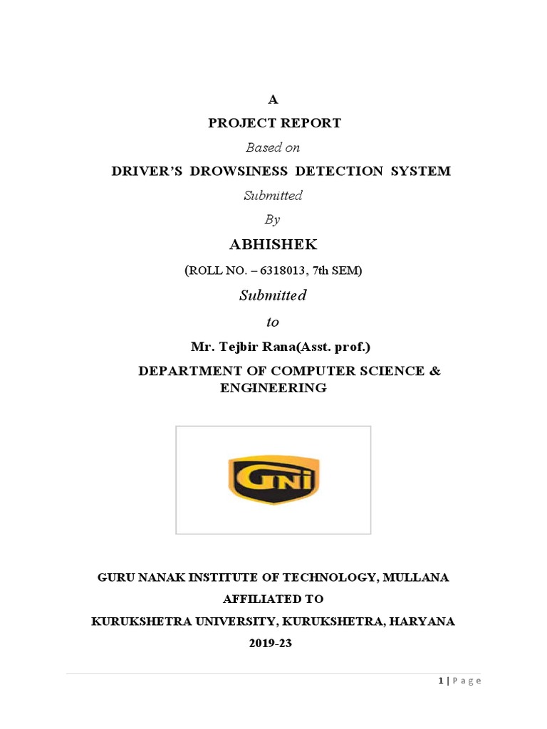 Driver Drowsiness Detection Project Report Download Free Pdf Computer Vision Computing