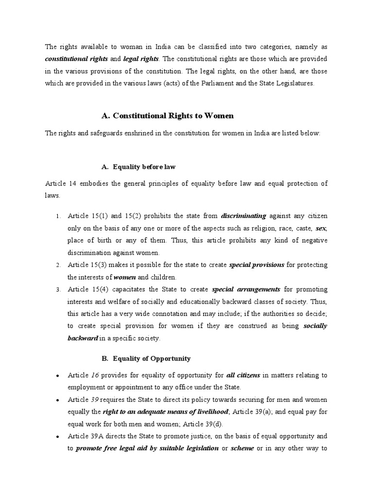 Women Rights Under The Constitution | PDF | Sexual Harassment | Equal ...