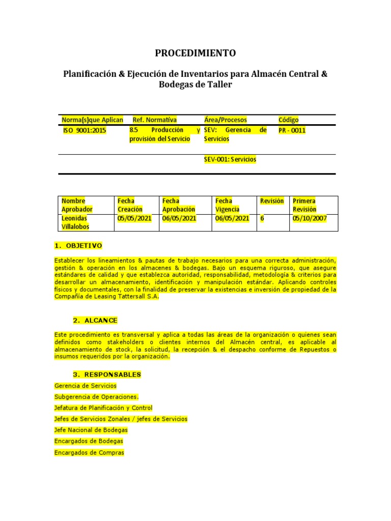 PR-0011 Procedimientos Toma de Inventarios Ciclicos & General. | PDF | Planificación de recursos ...