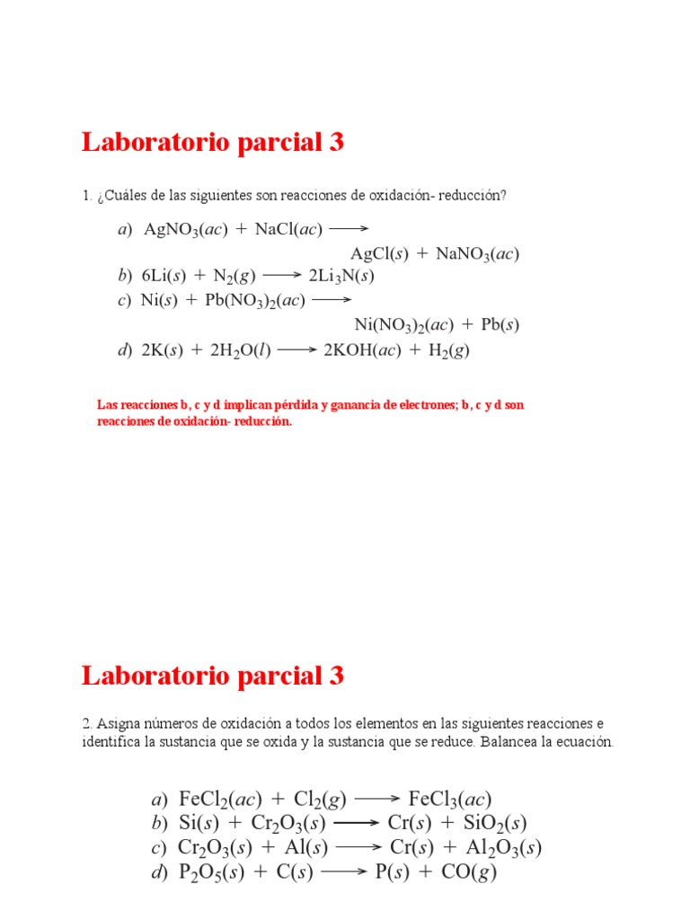 Laboratorio Parcial 3 Solucion | PDF | Redox | Rieles