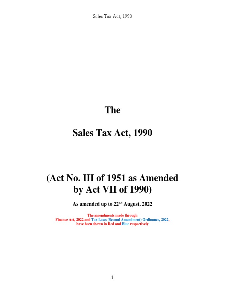 Sales Tax Act 1990 Overview and Amendments | PDF | Taxes | Retail