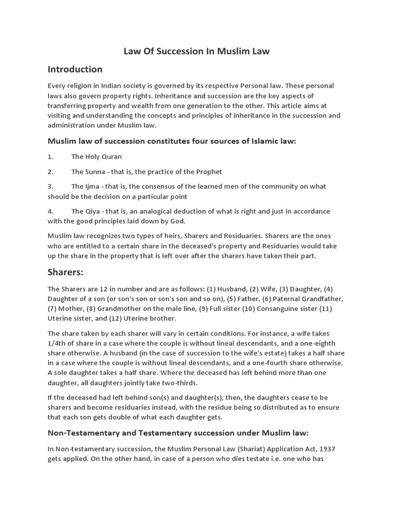 Assignment - Family - Law - 2 - Law of Succession in Muslim Law | PDF ...