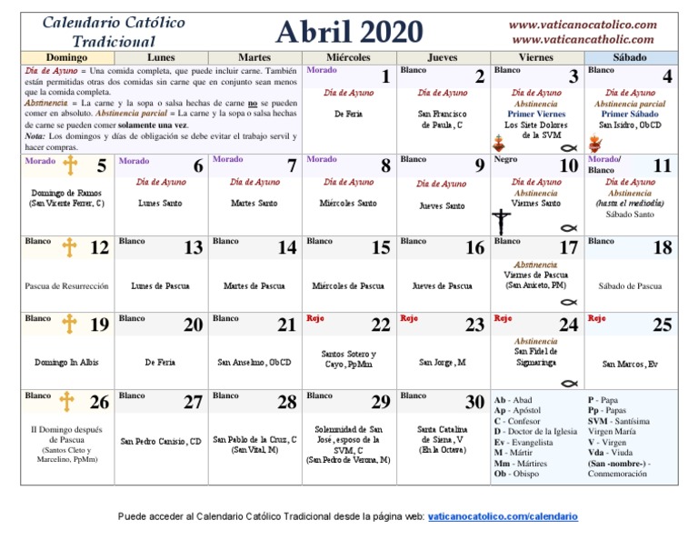 Calendario Abril 2020 | PDF | Pascua de Resurrección | Año litúrgico