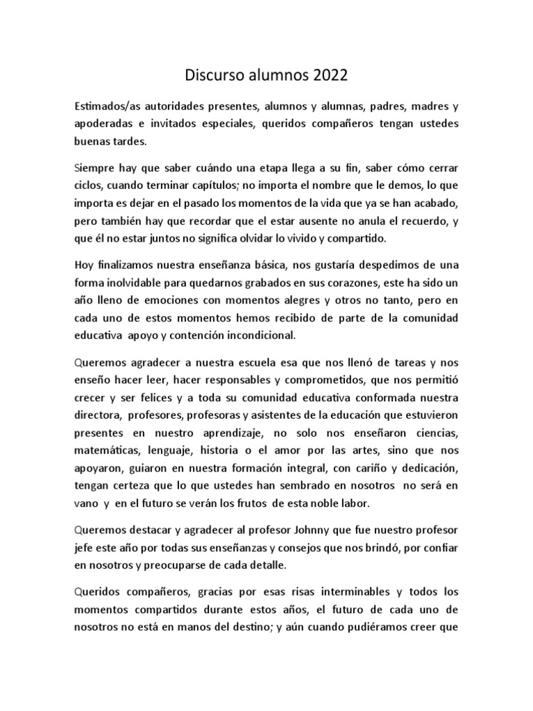 Discurso Octavo Basico 2022-2 | PDF