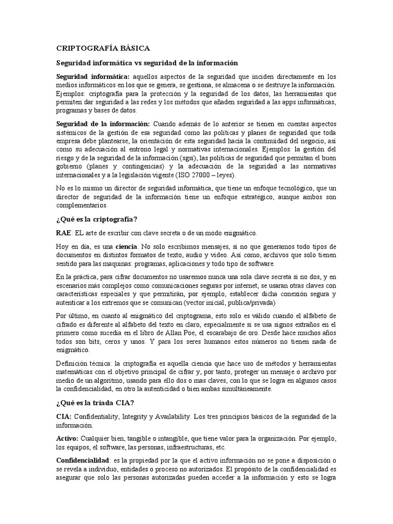 Criptografía Básica | PDF | Clave (criptografía) | Criptografía