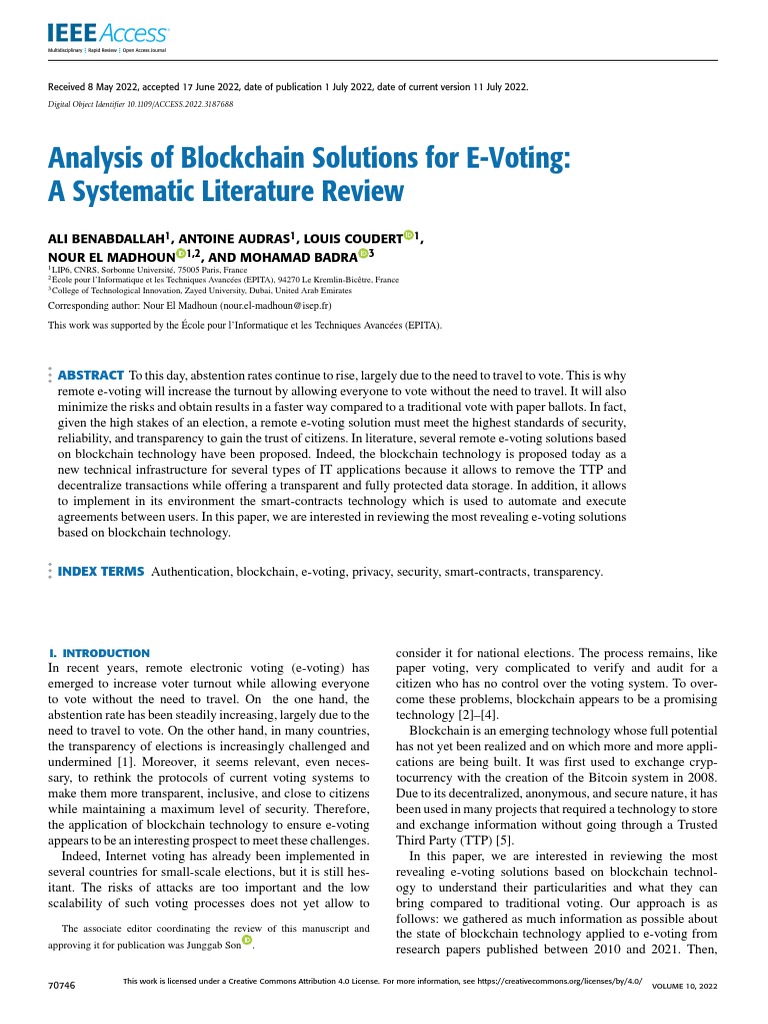 Analysis of Blockchain Solutions For E-Voting A Systematic Literature Review | PDF | Electronic ...
