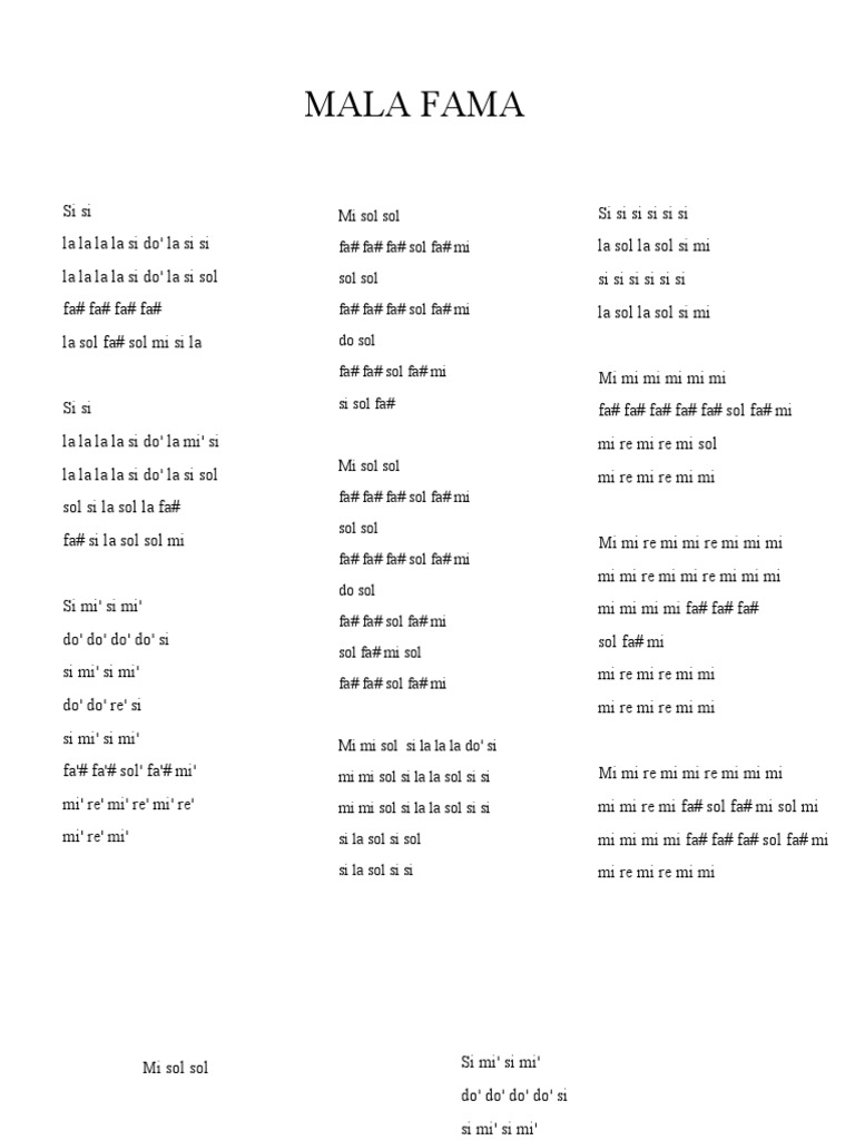 Mala Fama | PDF | Melodía | Composiciones Musicales