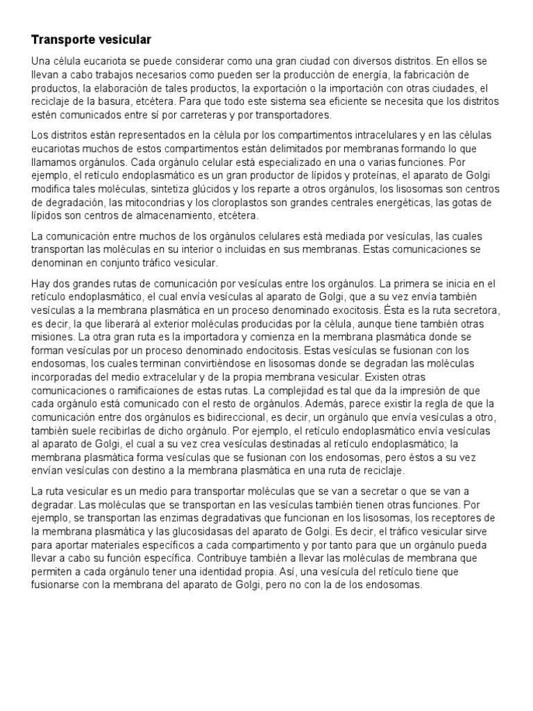 Transporte Vesicular | PDF | Biotecnología | Biología Celular