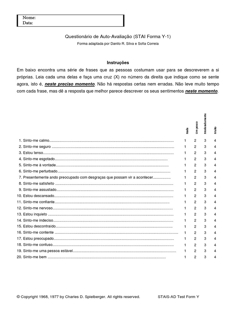 State-Trait Anxiety Inventory (STAI) | PDF
