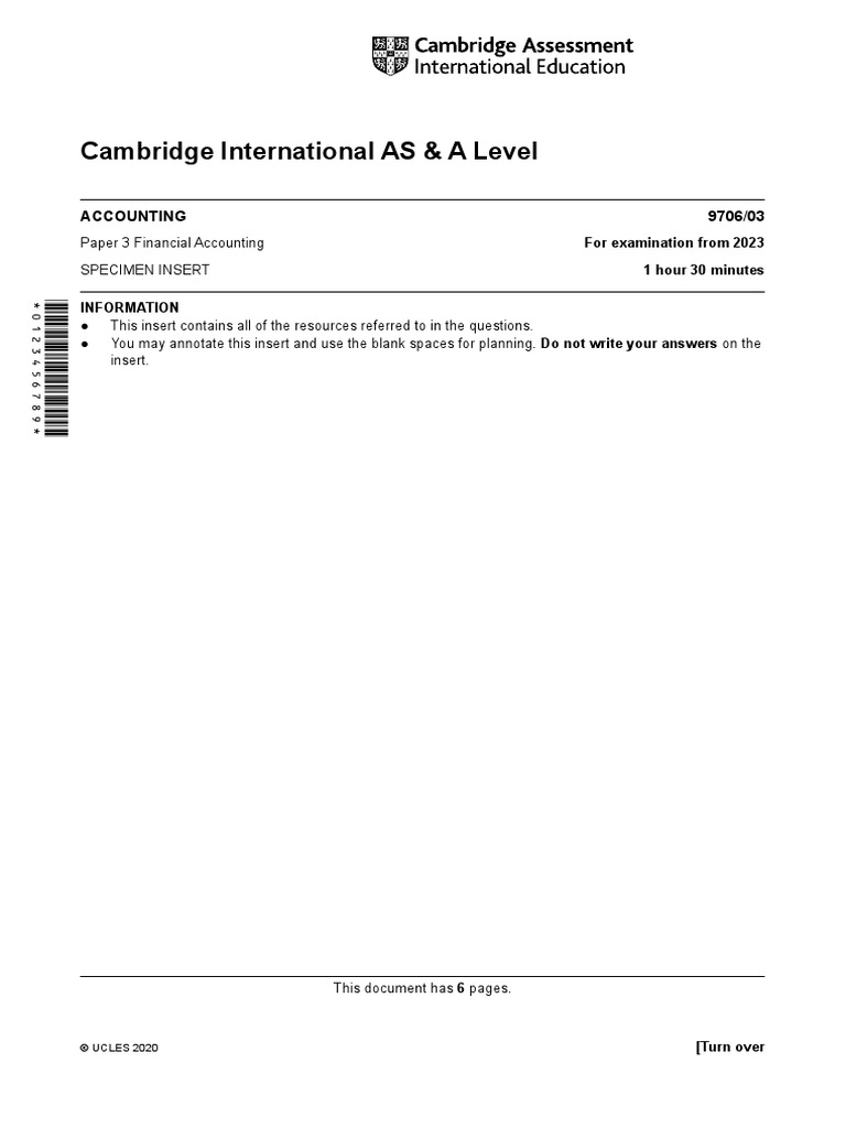 2023 Specimen Paper 3 Insert | PDF | Balance Sheet | Equity (Finance)