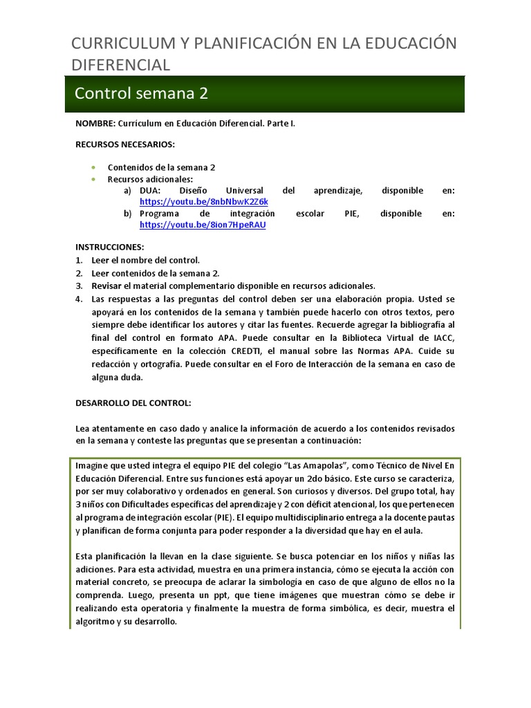 02 Control Iacc | PDF | Educación especial | Plan de estudios