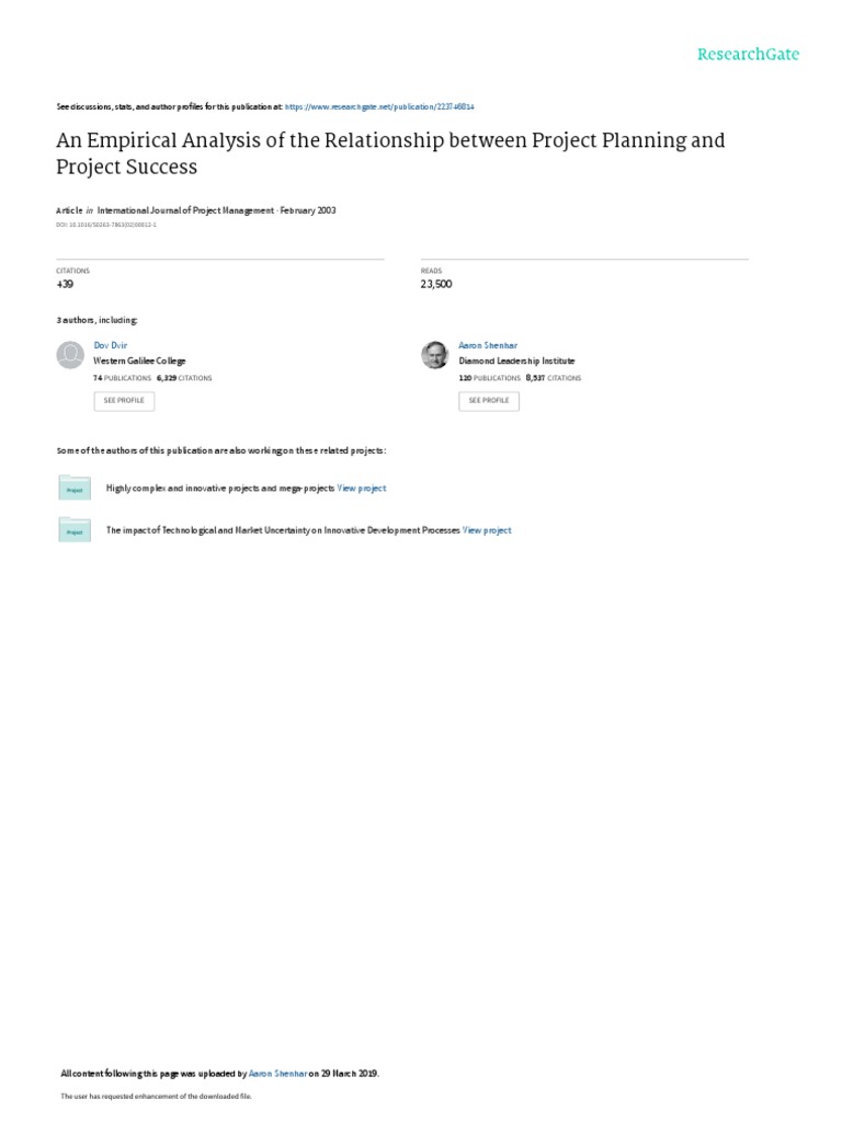 An Empirical Analysis of The Relationship Between Pject Planning and Project Success | PDF ...