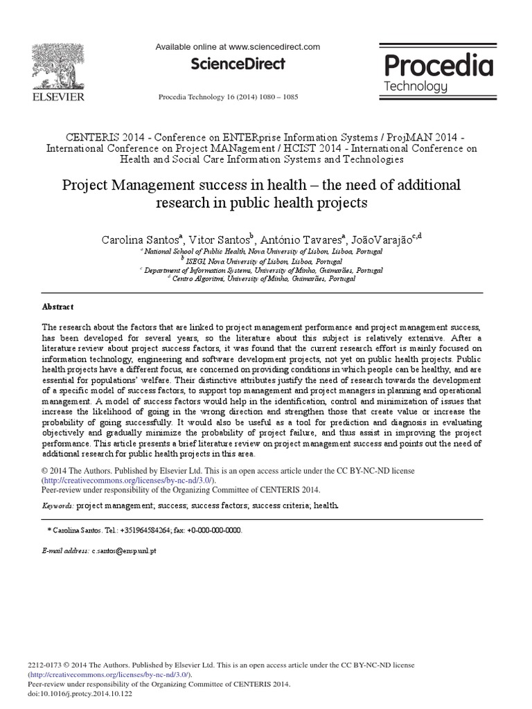 Project Management Success in Health - The Need of Additional | PDF ...