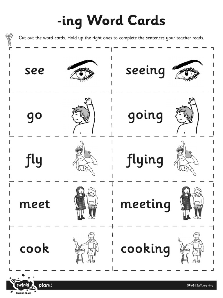 Activity Sheet - Ing Word Card Activity Sheet-Black and White | PDF