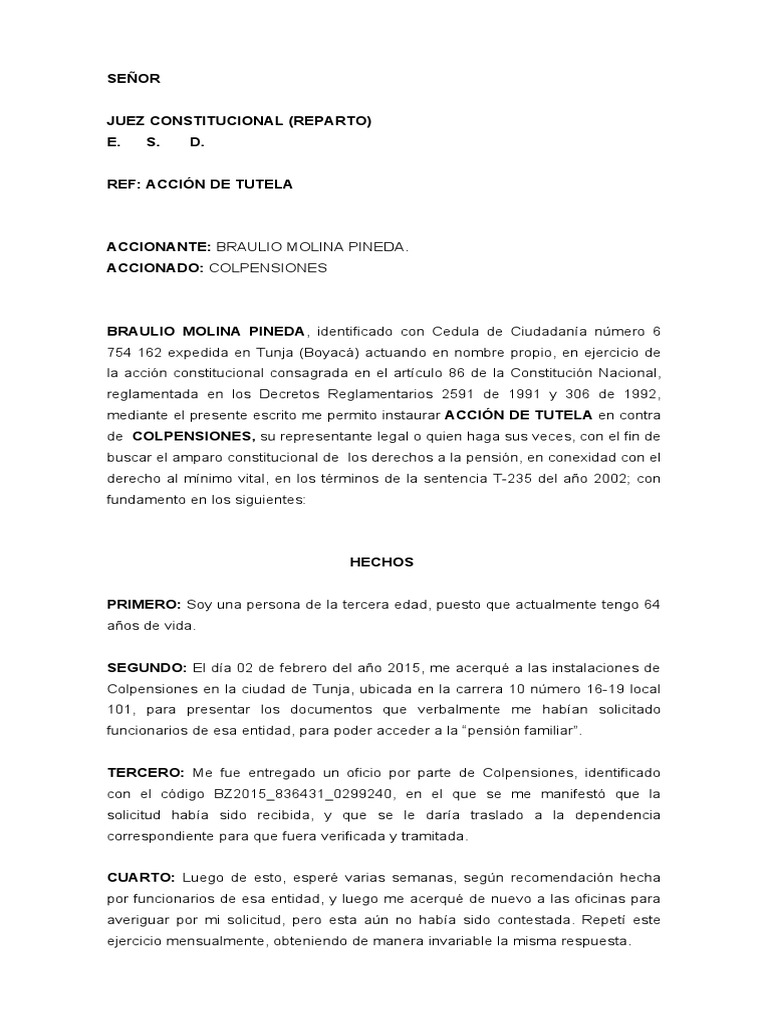 Accion de Tutela Colpensiones | PDF | Caso de ley | Justicia