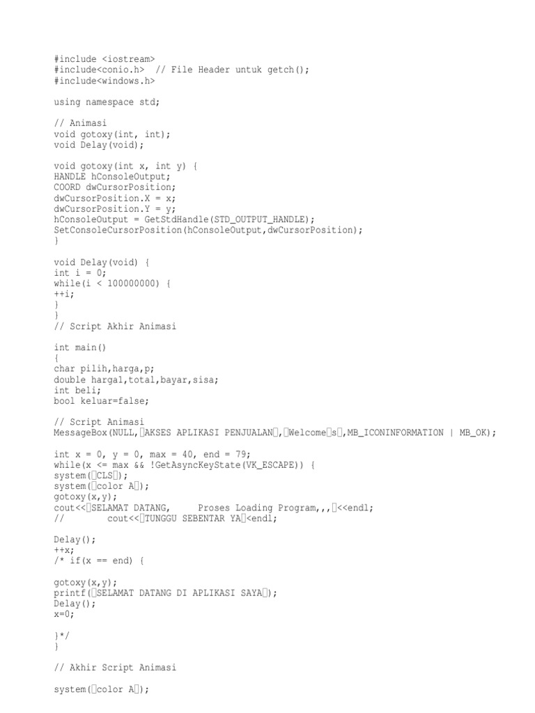 Source Code Lengkap Aplikasi Kasir Dalam Bahasa C++ | PDF