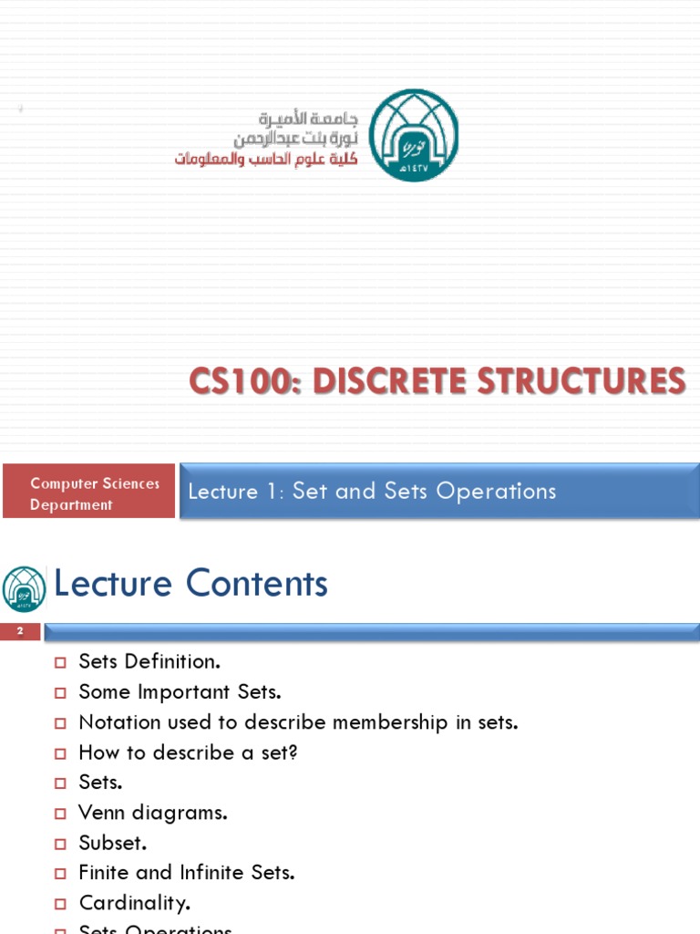 Lecture 1 - Sets and Sets Operations - Updated PDF | PDF | Set ...
