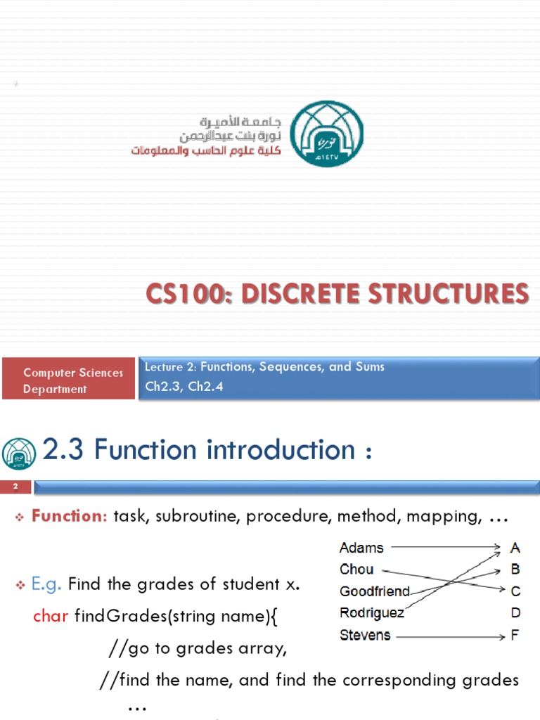 Lecture 2 Function Sequence And Sums Pdf Pdf Function Mathematics Set Mathematics