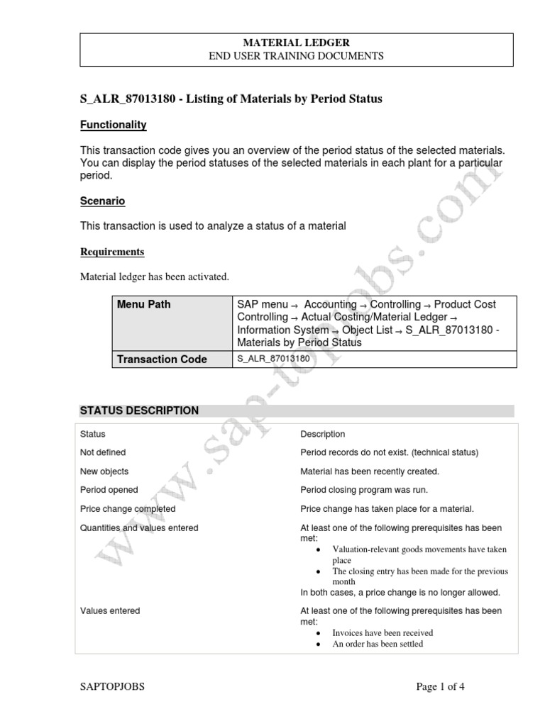 Material Status Overview in SAP | PDF | Prices | Debits And Credits