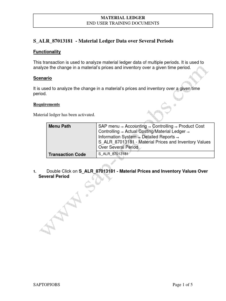 S - ALR - 87013181 Material Ledger Data Over Several Periods | PDF ...
