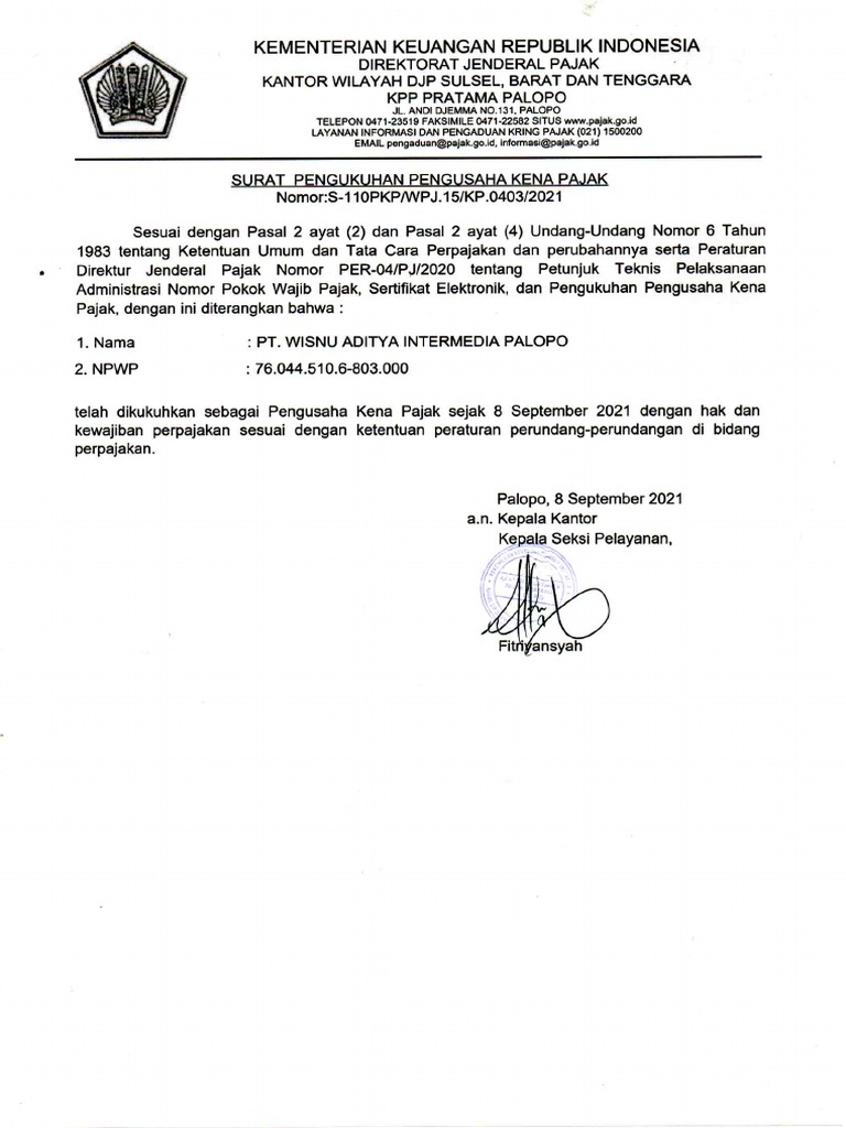 Pengukuhan Pengusaha Kena Pajak | PDF