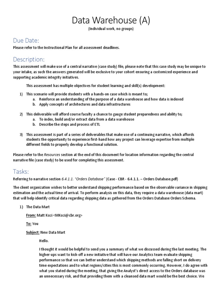 Assessment - Data Warehouse - 6.4.1.1. - Ver 1.0a - Individual | PDF ...