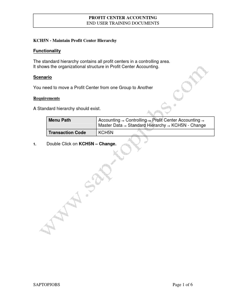KCH5N Maintain Profit Center Hierarchy | PDF | Accounting | Hierarchy