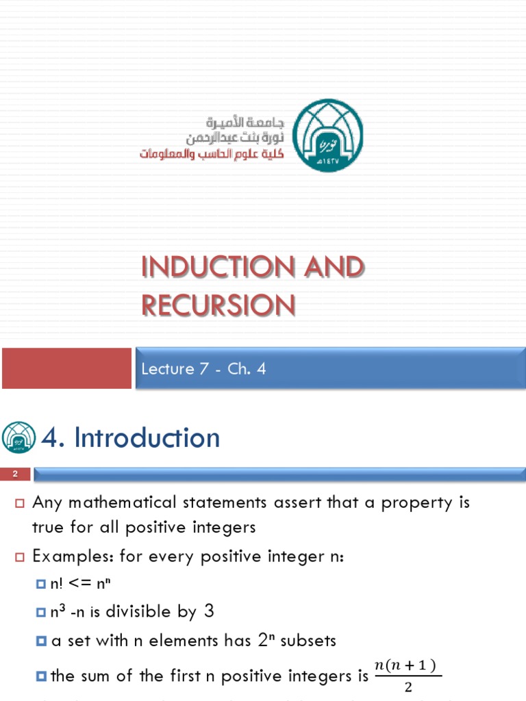 Lecture 7 - Induction-And-Recursion PDF | PDF | Mathematical Proof | Function (Mathematics)