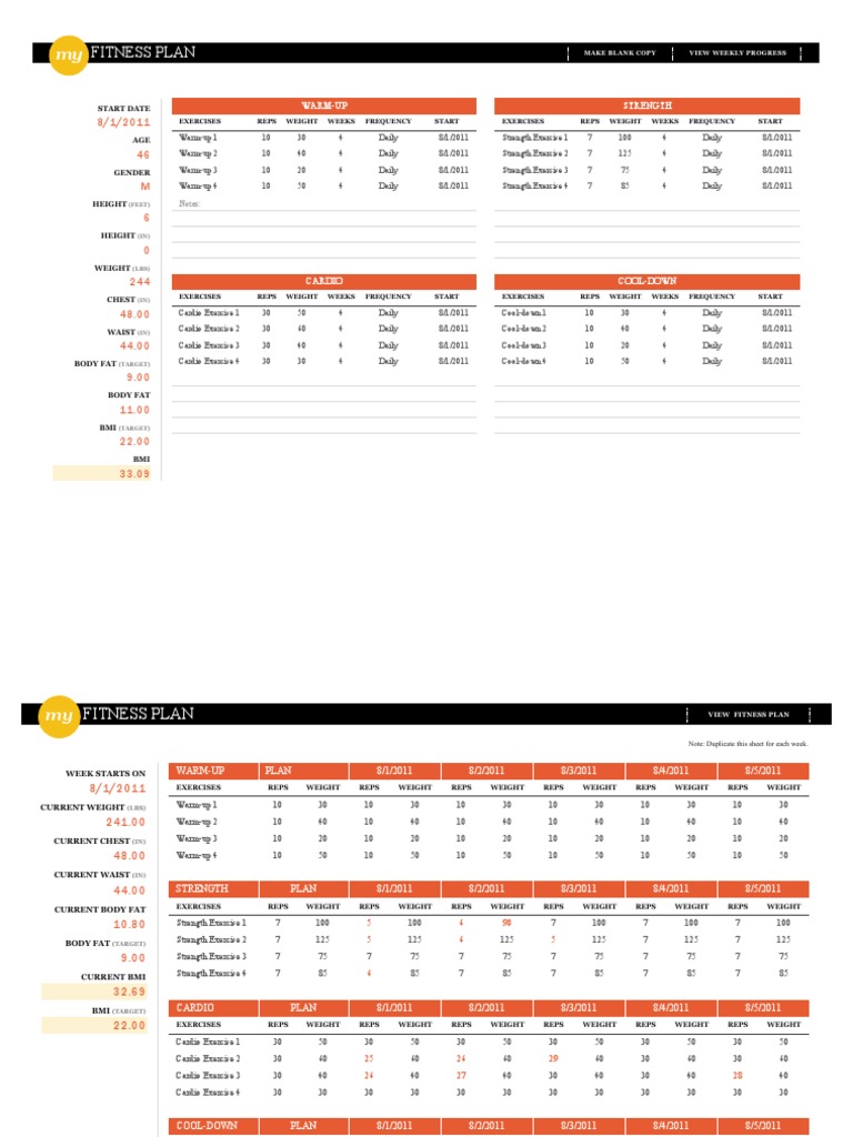 Fitness Plan Template For Excel | PDF | Strength Training | Aerobic Exercise