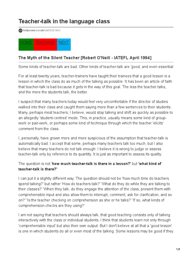 Teacher-Talk in The Language Class | PDF | Teachers | Teaching Method