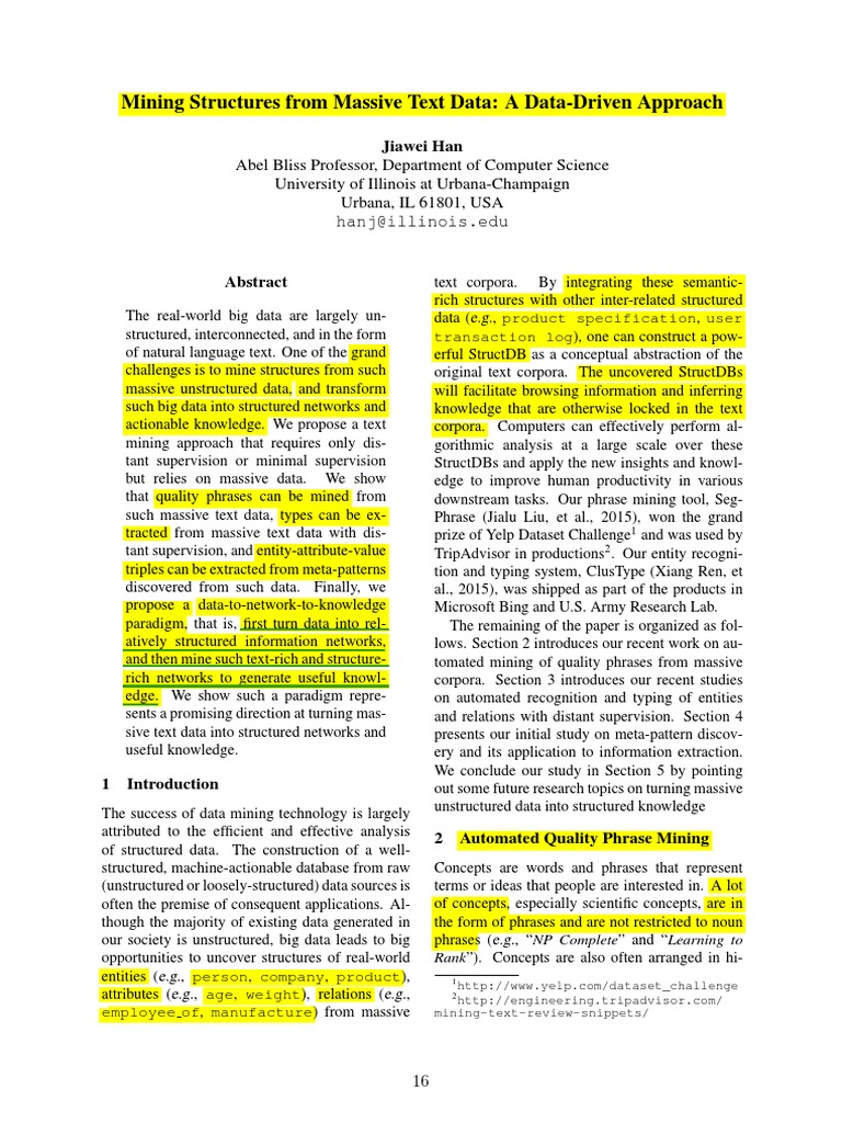 Mining Structured From Massive Text Data A Data Driven Approach Pdf Data Mining Image
