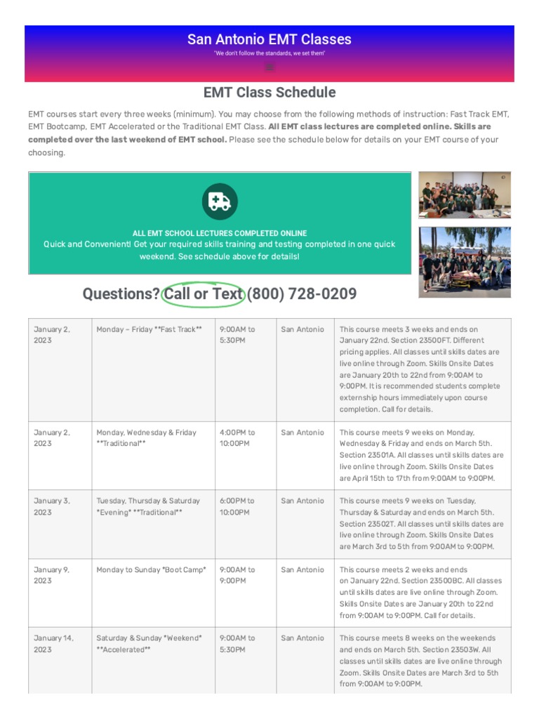 Class Schedule San Antonio EMT Classes | PDF | Emergency Medical ...