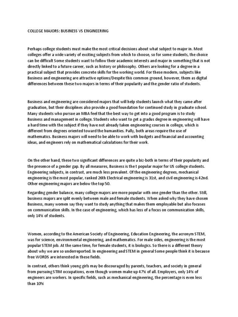 Writing About COLLEGE MAJORS: BUSINESS VS ENGINEERING | Download Free ...