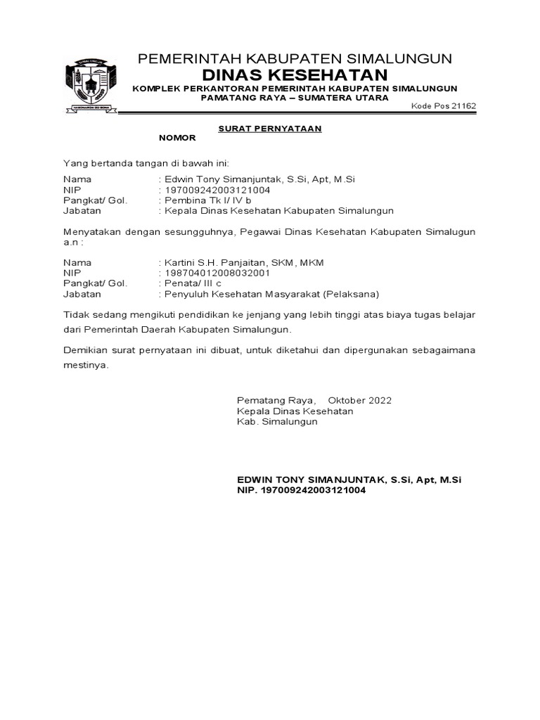 Surat Pernyataan Edwin Tony Simanjuntak | PDF
