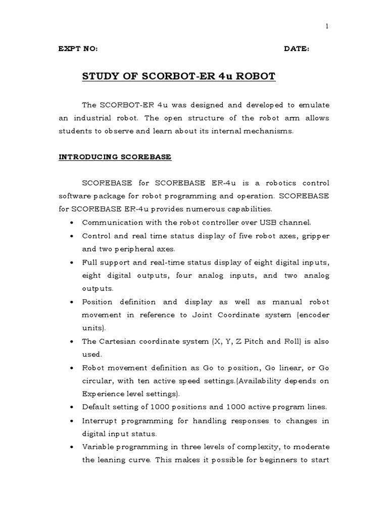 SCORBOT-ER 4u Robotics Study Guide | PDF | Programmable Logic ...