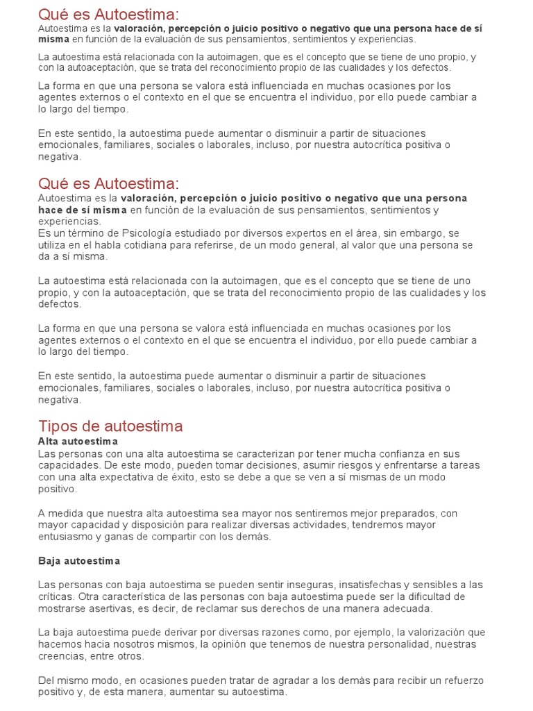 Qué Es Autoestima | PDF | Autoestima | Ciencias del comportamiento