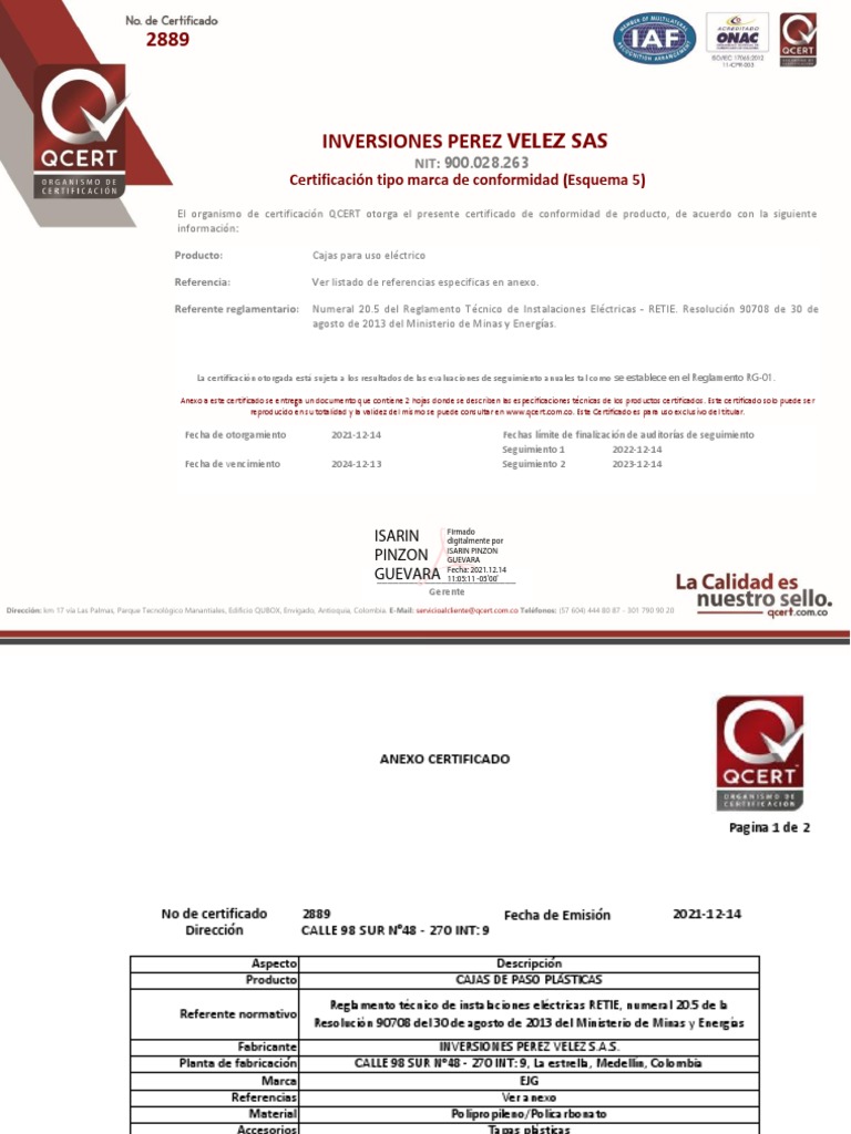 Certificado Cajas | PDF