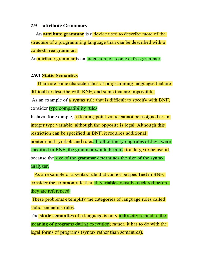 An In Depth Examination Of Attribute Grammars And Their Use In Describing Programming Language