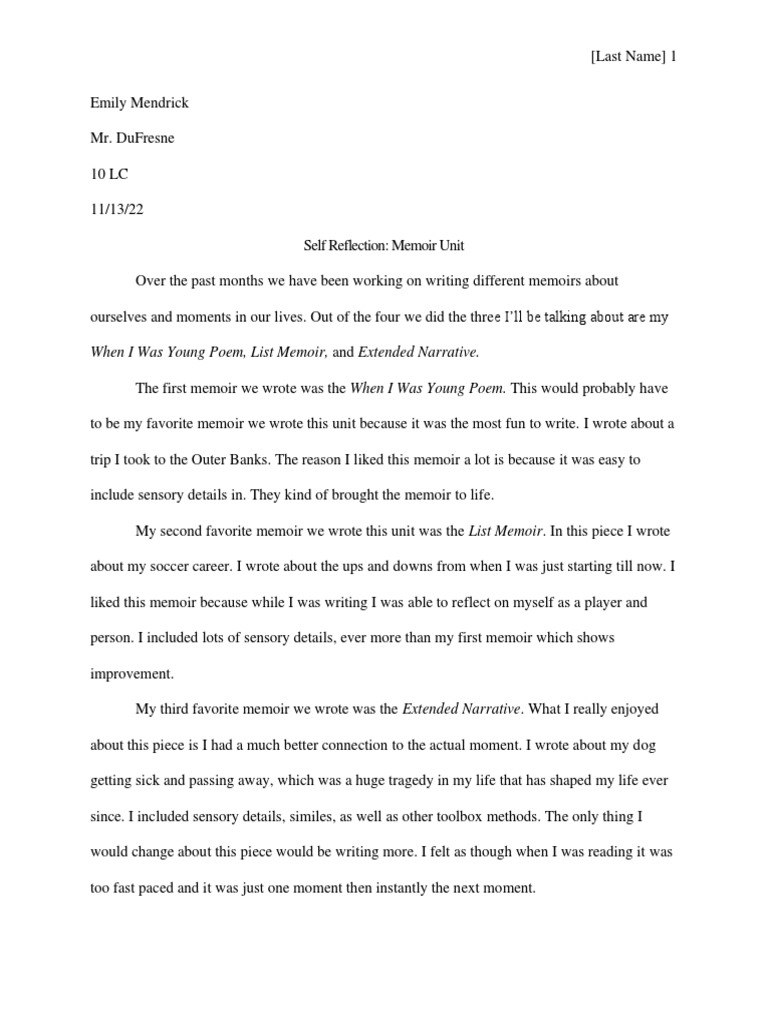 Self Reflection-Memoir Unit | PDF