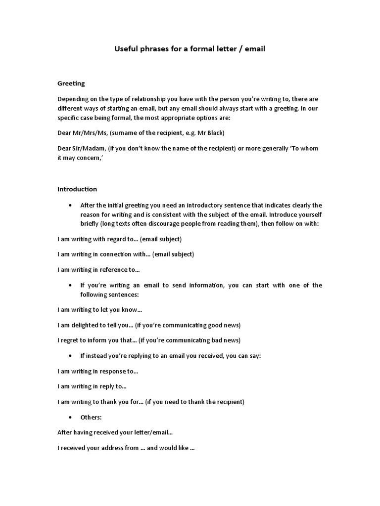 Notes On Formal Letters-Emails | PDF