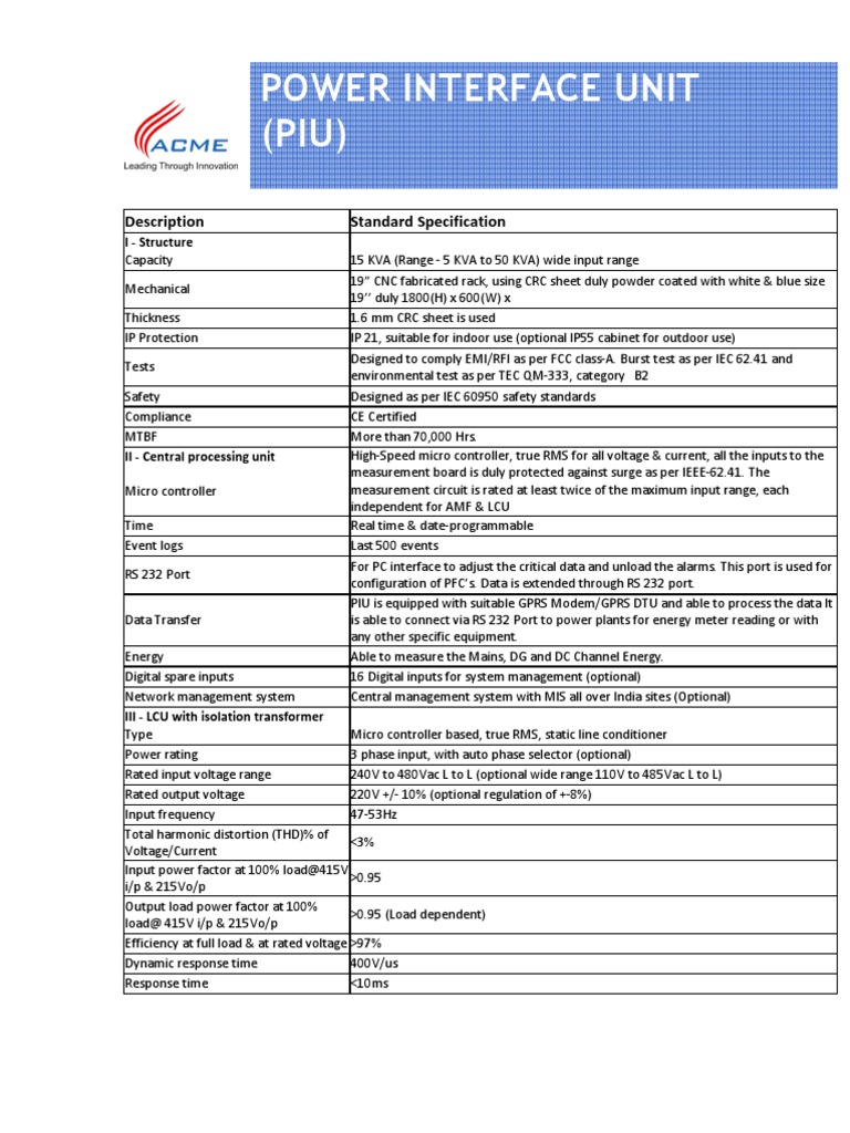 Power Interface Unit (PIU) Overview | PDF | Mains Electricity | Electricity