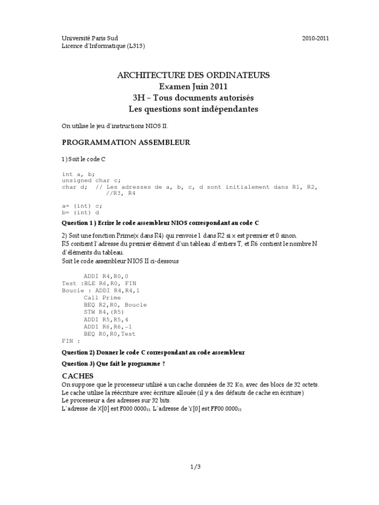 Examen Assembleur 2007 | PDF | Structure de contrôle | Assembleur