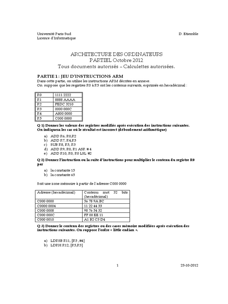 Jeu Inst ARM EXAM | PDF | Programmation informatique | Informatique