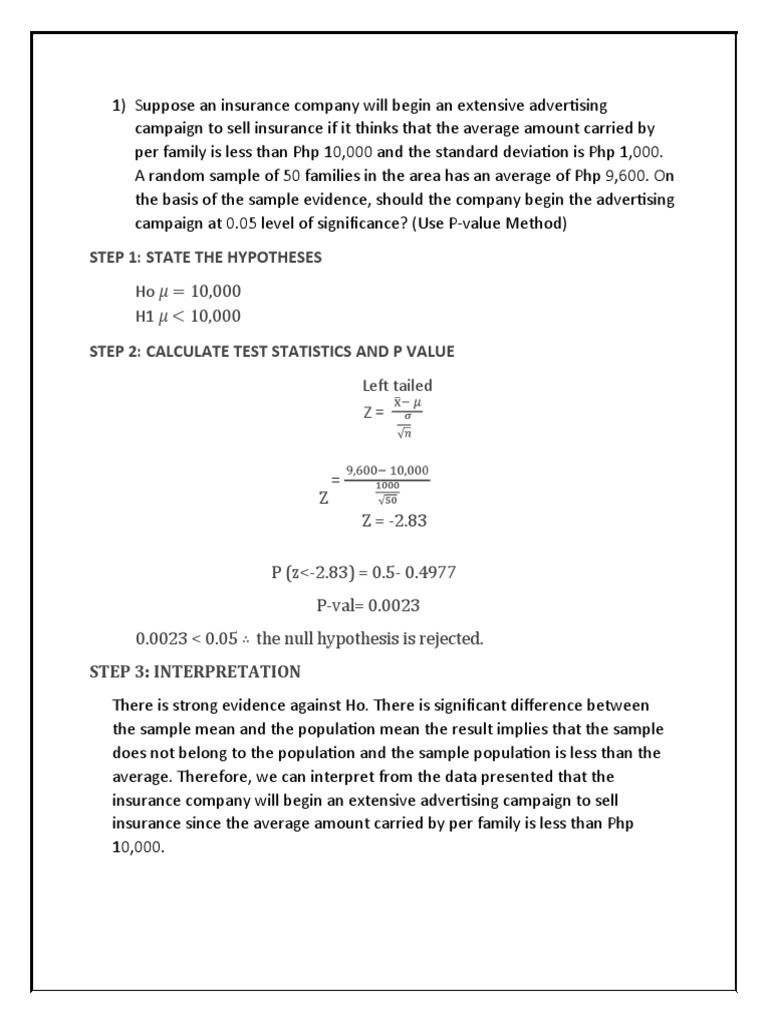 Conducting Hypothesis Testing P Value Proportion Sample Download Free Pdf P Value