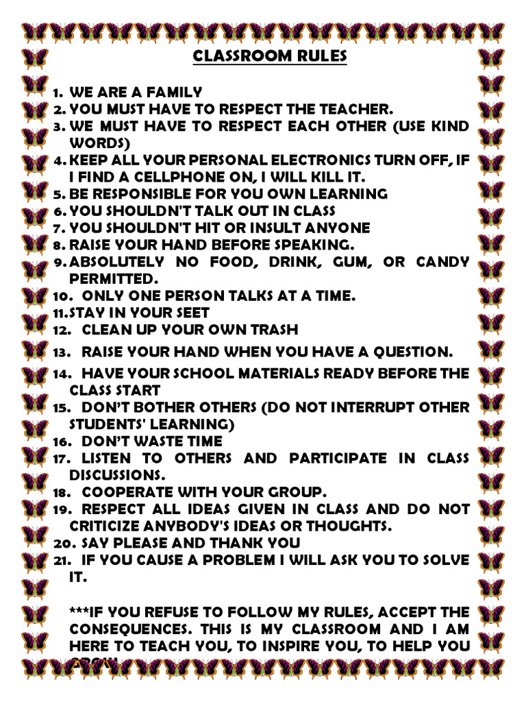 Classroom Ruls and Basic Words | PDF | Self-Improvement | Wellness