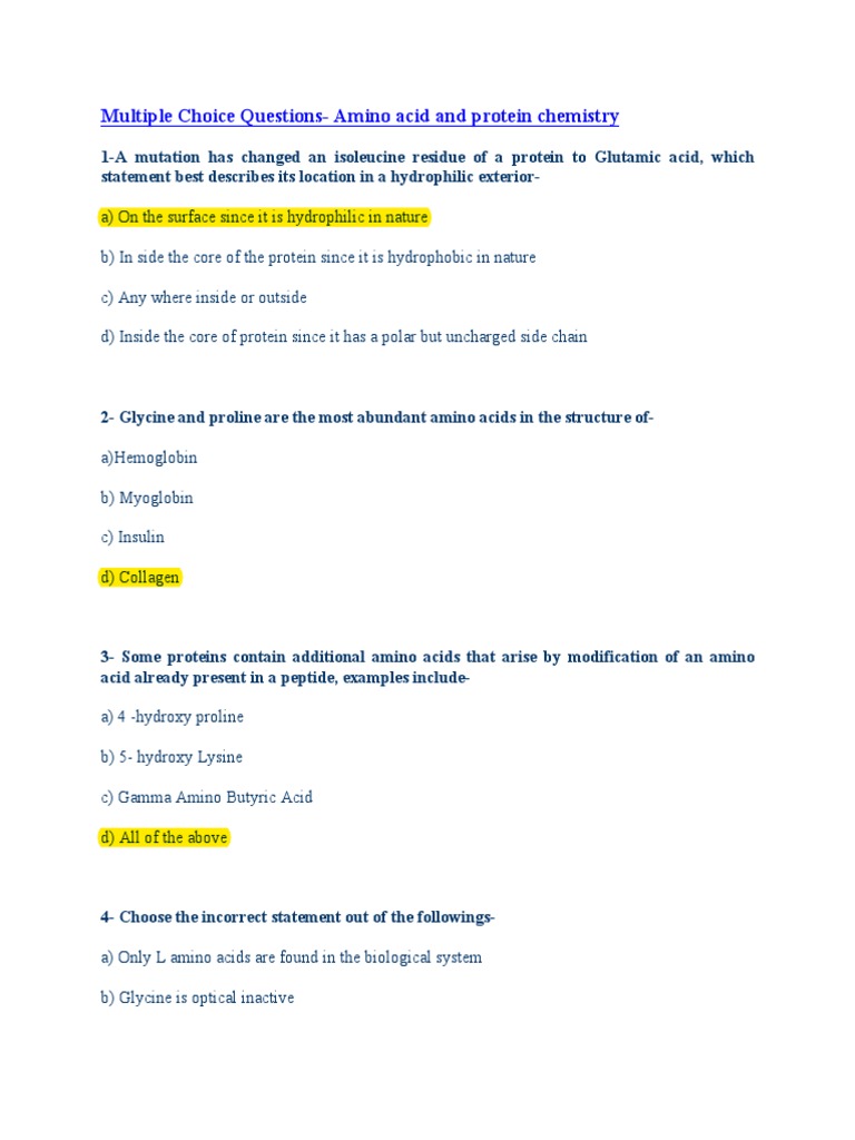 Questions and Answers 1 | PDF | Amino Acid | Organic Acids