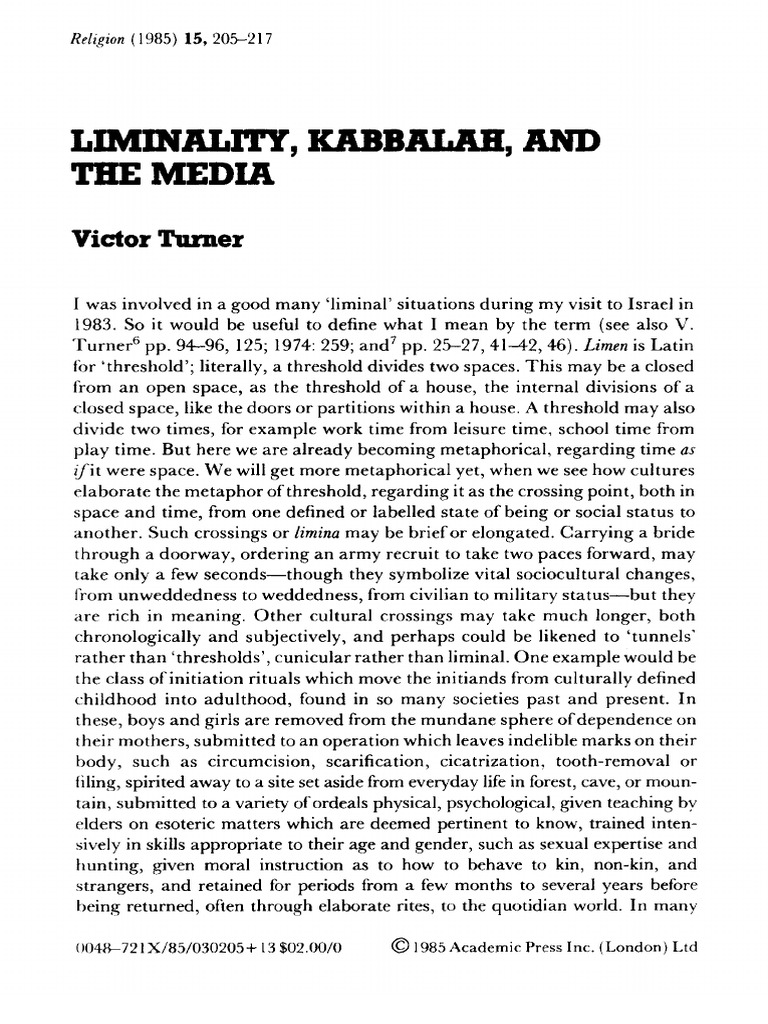 Liminality, Kabbalah, and The Media: Victor Turner | PDF | Rituals ...