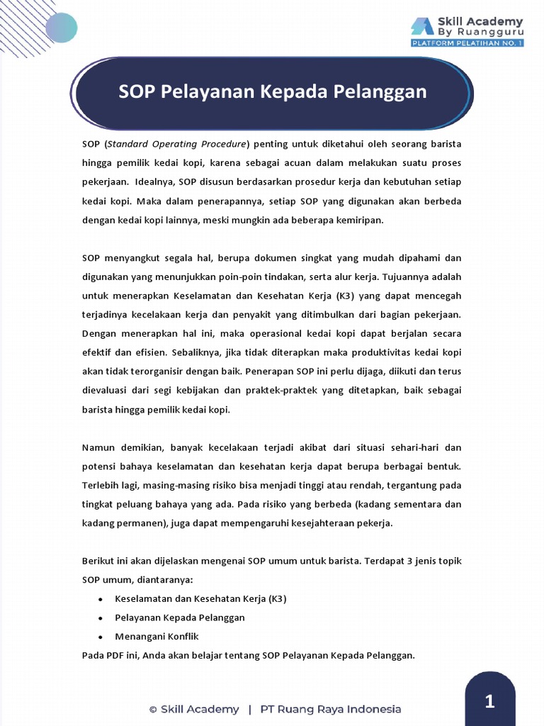 SOP Pelayanan Kepada Pelanggan | PDF